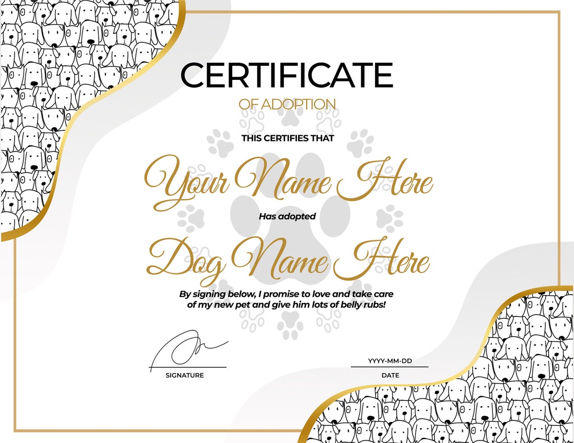 EDITABLE Dog Adoption Certificate Template Puppy Adoption | Etsy