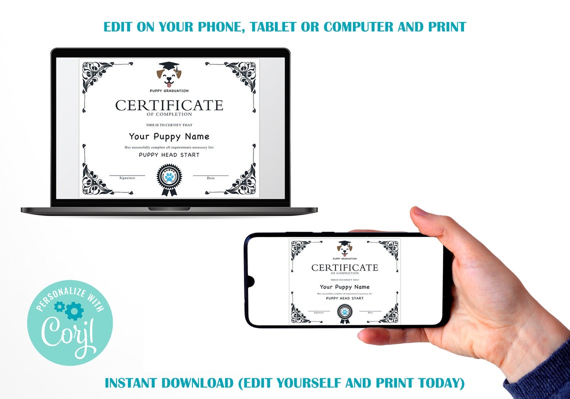 EDITABLE Puppy Dog Graduation Certificate Template Dog Award - Etsy