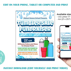 Editable Tumbler Sale Fundraiser Flyer Template, Coffee Cup to Go Mug ...