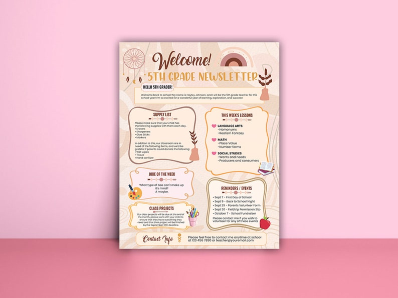 Back to School Newsletter Template for Teacher Boho Back to - Etsy