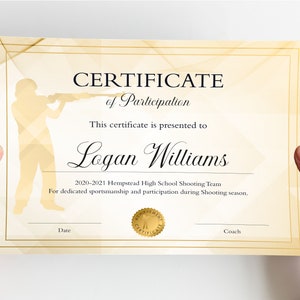 Editable Shooting Certificate Template for Boys, DIY Marksmanship ...