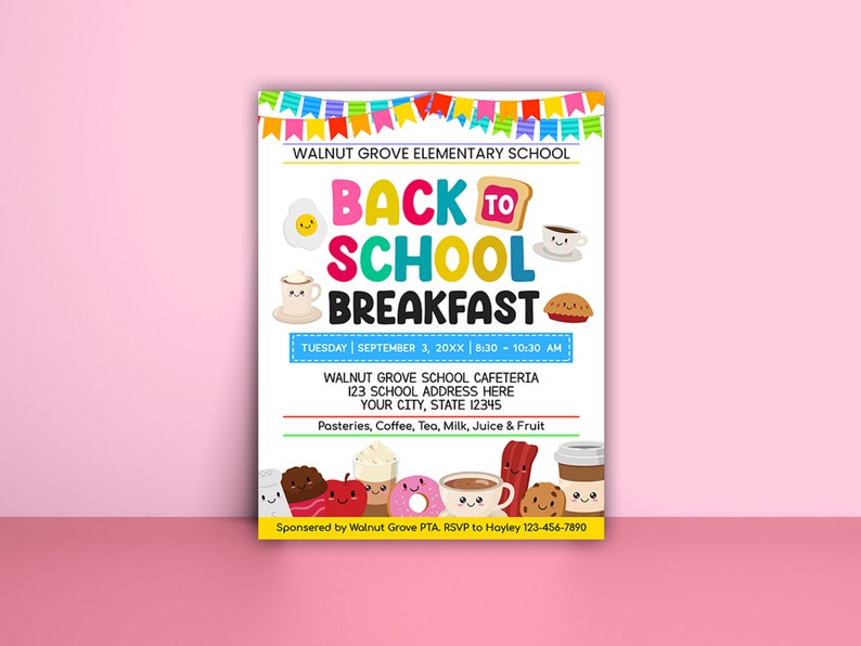 EDITABLE Back to School Breakfast Flyer Template, PTO PTA Fundraiser ...