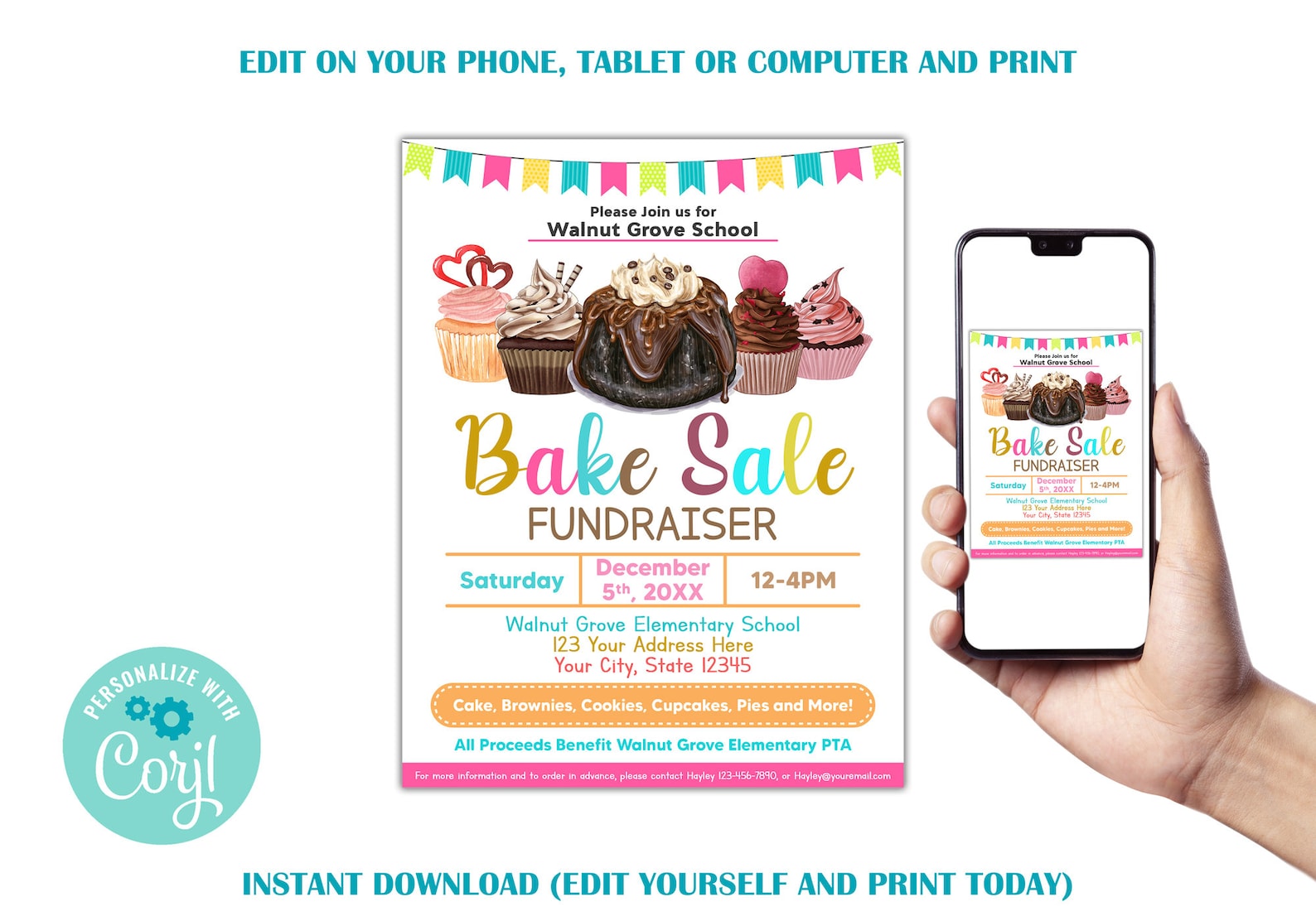 EDITABLE Bake Sale Flyer, Printable , PTO PTA Flyers, School Family ...