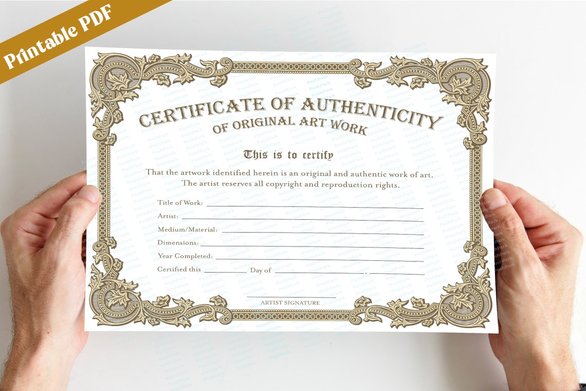 Printable Blank PDF Certificate of Authenticity for Artwork - Etsy