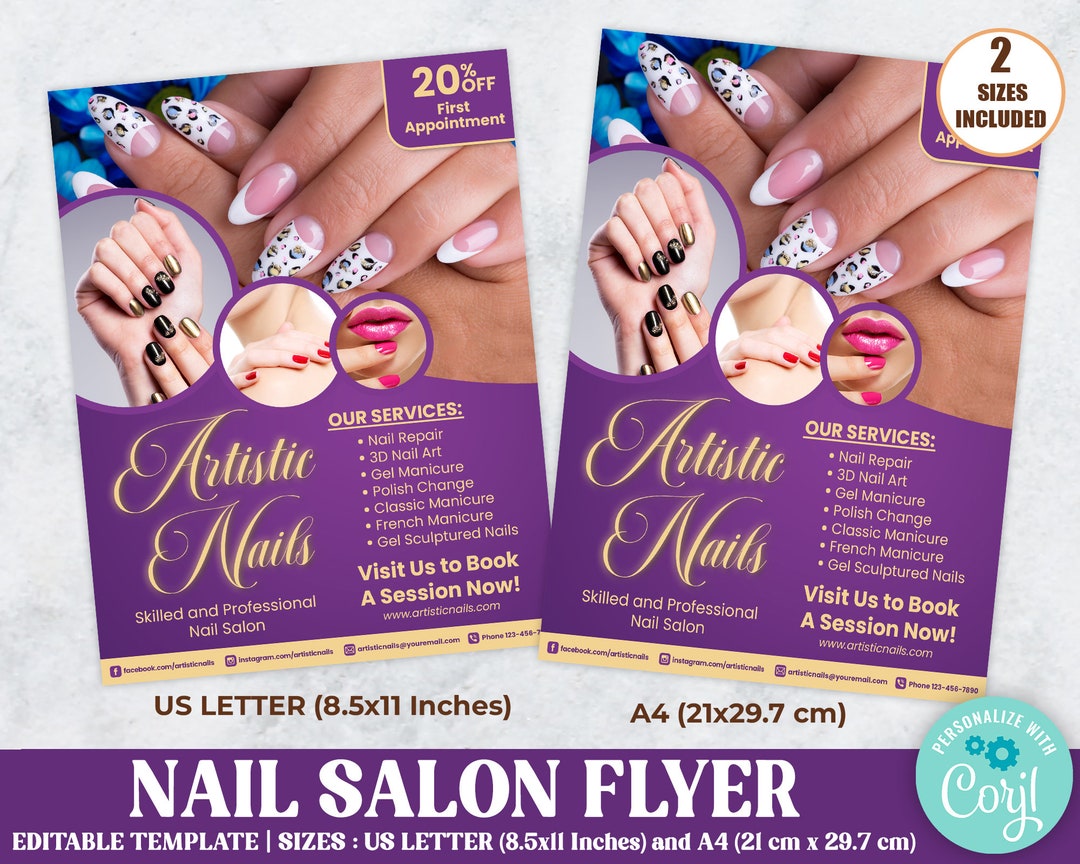 Nail Flyer Template, Editable Nail Salon Flyer, Nail Tech Appointment ...