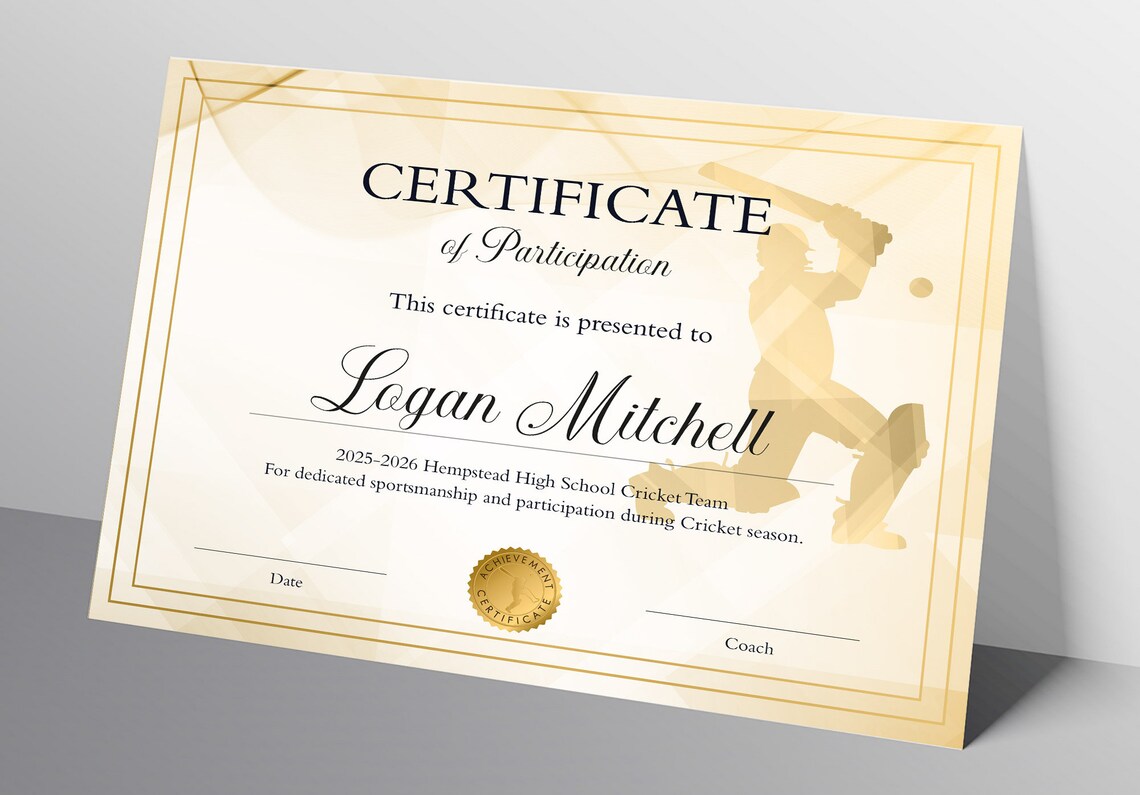 Editable Cricket Certificate Template, Printable Cricket Award - Etsy