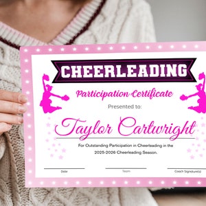 Editable Cheerleader Certificates Bundle, Cheer Team Gifts Purple and ...
