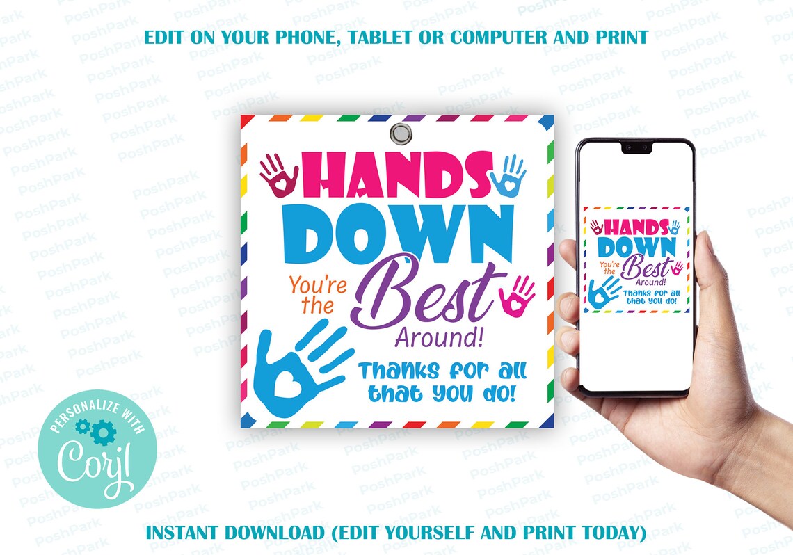 EDITABLE Hands Down You're the Best Around Tag Teacher - Etsy