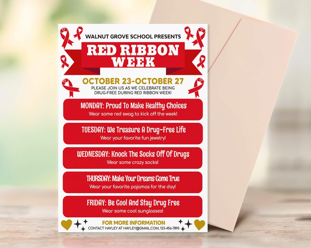 Red Ribbon Week Itinerary Flyer, Red Ribbon Spirit Week Schedule ...