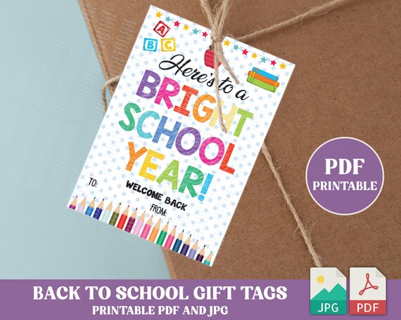 PRINTABLE PDF Bright School Year Gift Tag, Colorful Back to School Tags ...