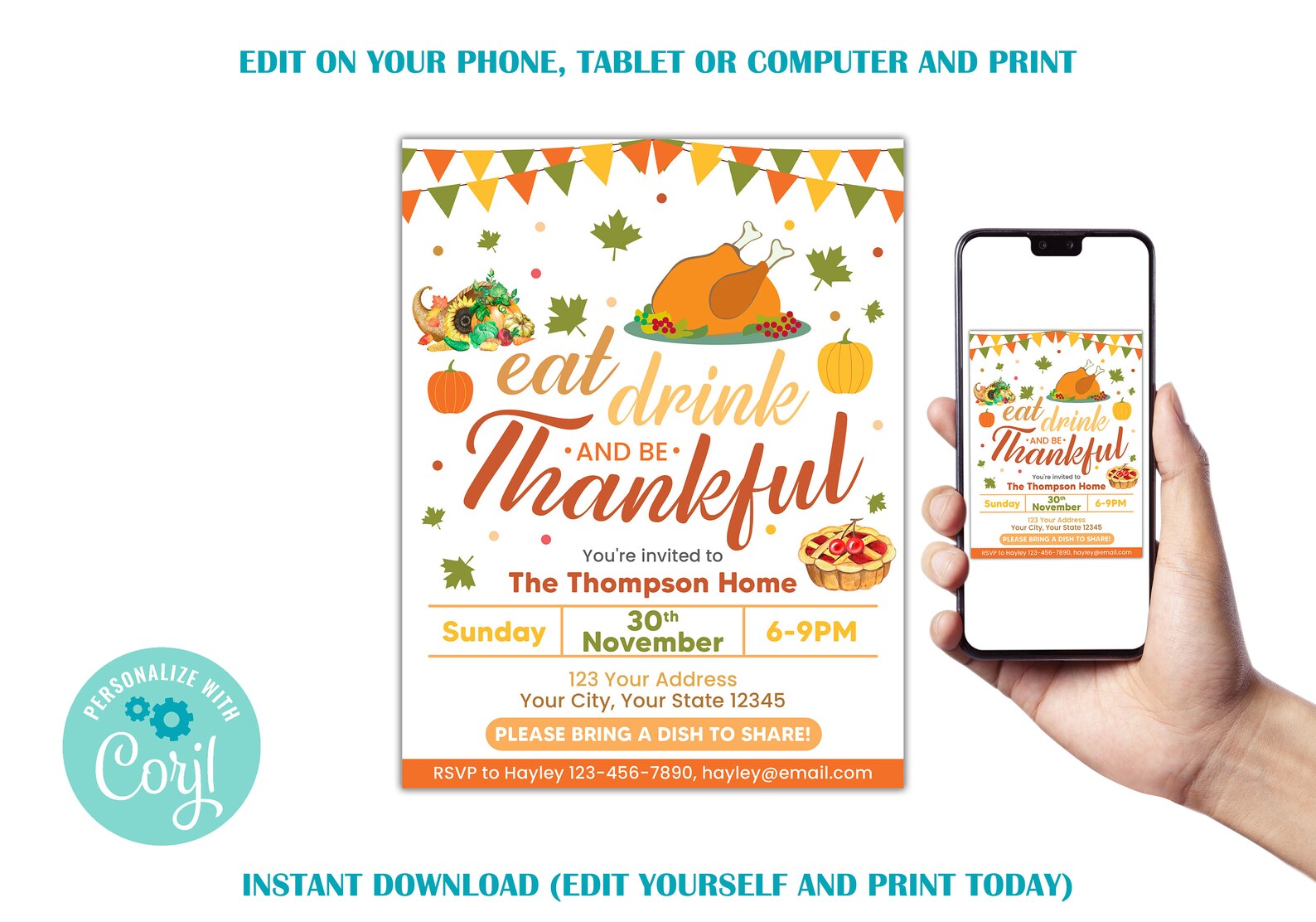 Editable Thanksgiving Invitation Friendsgiving Invite Flyer - Etsy