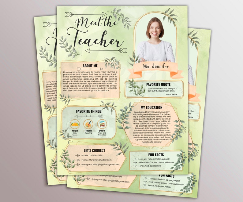 Meet the Teacher Editable Greenery Template Photo Teacher - Etsy