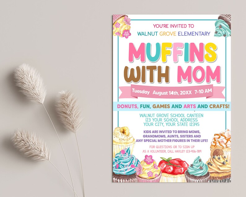 Editable Muffins With Mom Invitation, PTO PTA Fundraiser Flyer, Mother ...