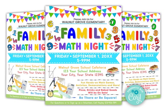 Editable Family Math Night Flyer, PTO PTA Family School Flyer, Math ...