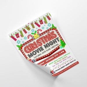 Editable Christmas Movie Night Flyer, Xmas School Church Benefit ...