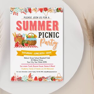 Editable Summer Picnic Party Invitation, School Summer Picnic Invite ...