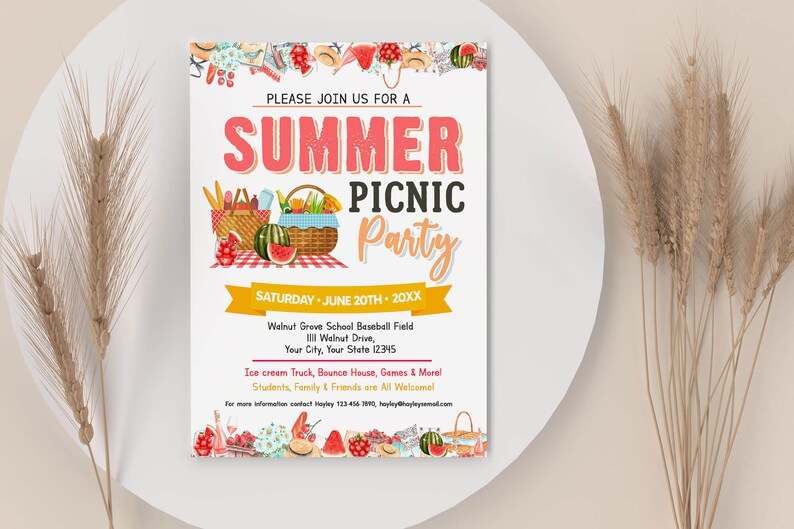 Editable Summer Picnic Party Invitation, School Summer Picnic Invite ...