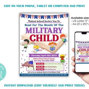 Editable Read for the Month of the Military Child Flyer, PTO PTA School ...
