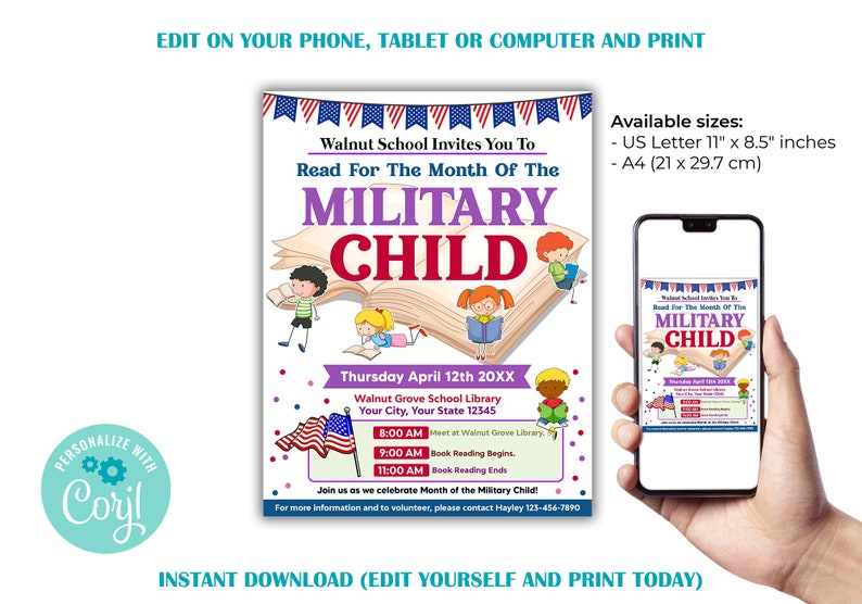 Editable Read for the Month of the Military Child Flyer, PTO PTA School ...