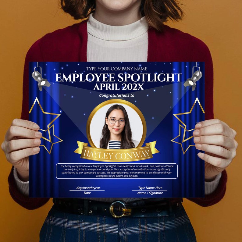 Editable Employee Spotlight Certificate, Star Employee of the Month ...