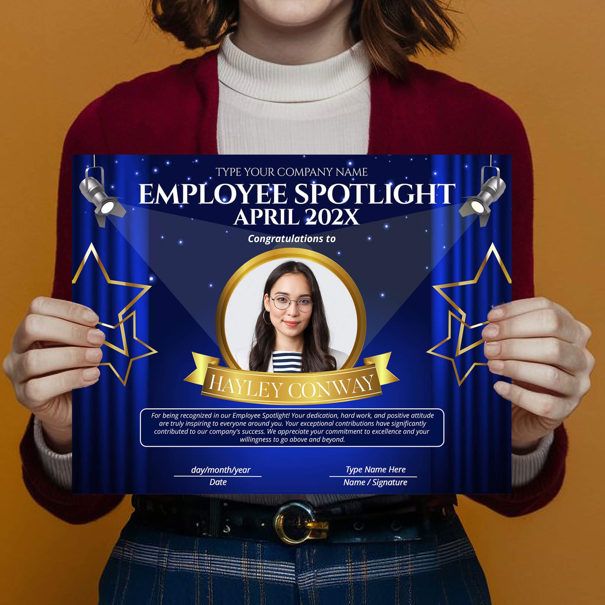 Editable Employee Spotlight Certificate, Star Employee of the Month ...