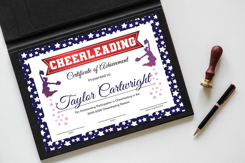 EDITABLE Cheerleader Certificate Red and Blue, Cheerleading Award ...