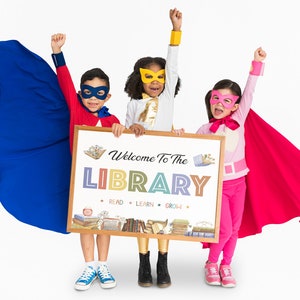 Welcome Library School Sign, Printable School Library Poster Classroom ...