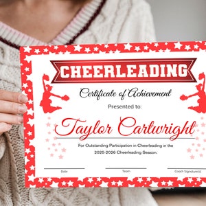Editable Cheer Certificates, Cheerleader Certificate Red and Blue Set ...
