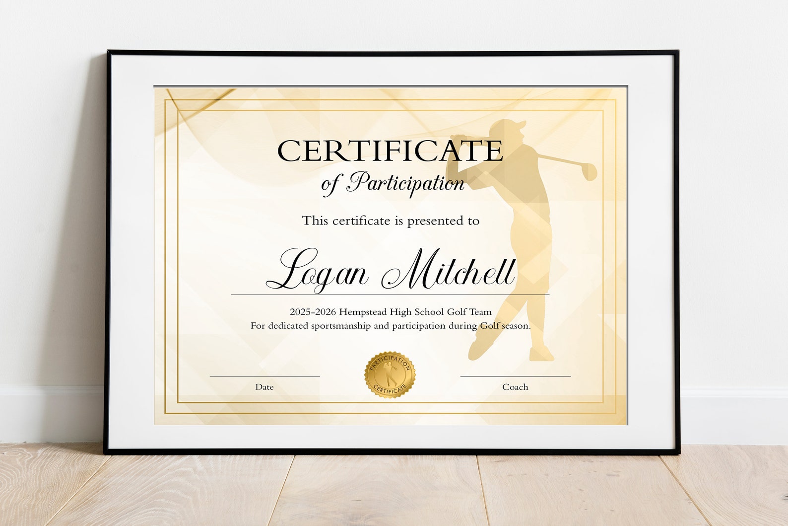 Editable Golf Certificate Template for Boys, DIY Golf Participation ...