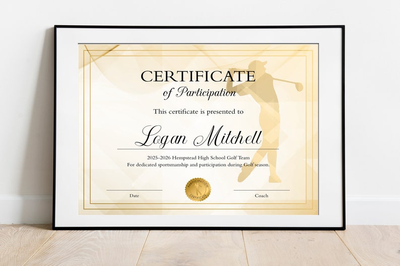 Editable Golf Certificate Template for Boys DIY Golf - Etsy