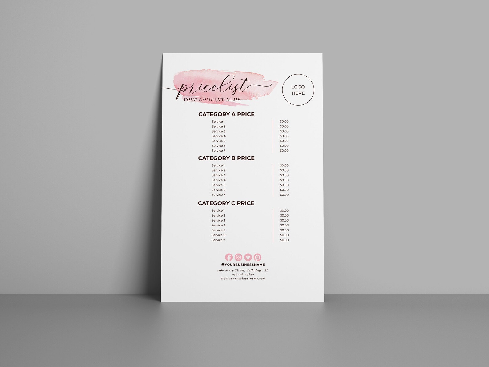 Editable Price List Flyer Minimalist Price Template With Pink | Etsy