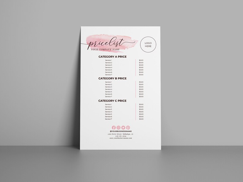 Editable Price List Flyer Minimalist Price Template With Pink | Etsy