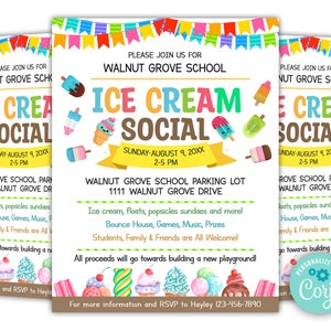 EDITABLE Summer Ice Cream Social Flyer, Ice Cream Party, Watercolor ...