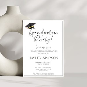 Minimalist Graduation Party Invitation, Grad Party Invitation for High ...