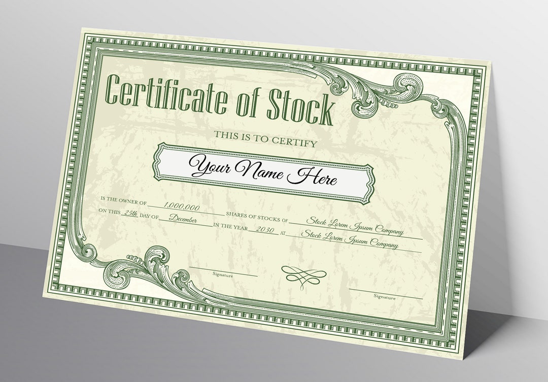 EDITABLE Stock Certificate, DIY Certificate of Stock Template, Vintage ...