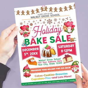 Editable Holiday Bake Sale Flyer, School Fundraiser Event, Christmas ...