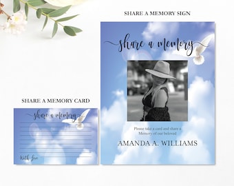 Editable Funeral Share a Memory Card and Sign Blue Ocean | Etsy