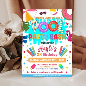 Editable Pool Party Birthday Invitation, Summer Party Invite, Summer ...