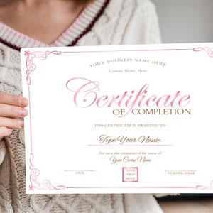 Editable Certificate of Completion Template, Rose Gold Training Course ...