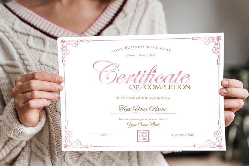 Editable Certificate of Completion Template Rose Gold - Etsy
