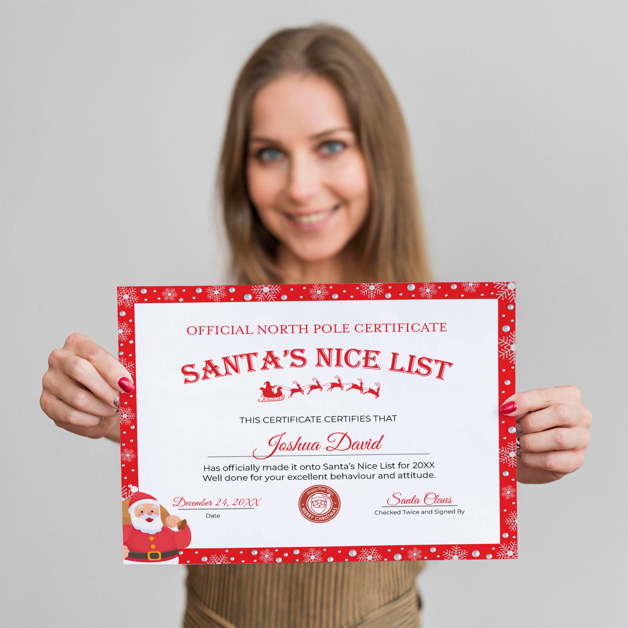 Downloadable Christmas Nice List Certificate From Santa, Red White ...