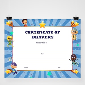 Printable PDF Certificate of Bravery, Blue PDF Kids Certificate ...
