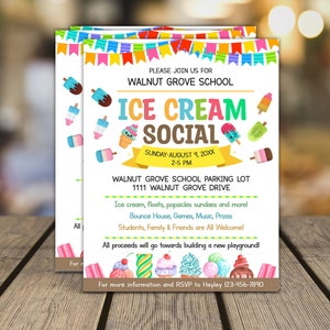 EDITABLE Summer Ice Cream Social Flyer, Ice Cream Party, Watercolor ...