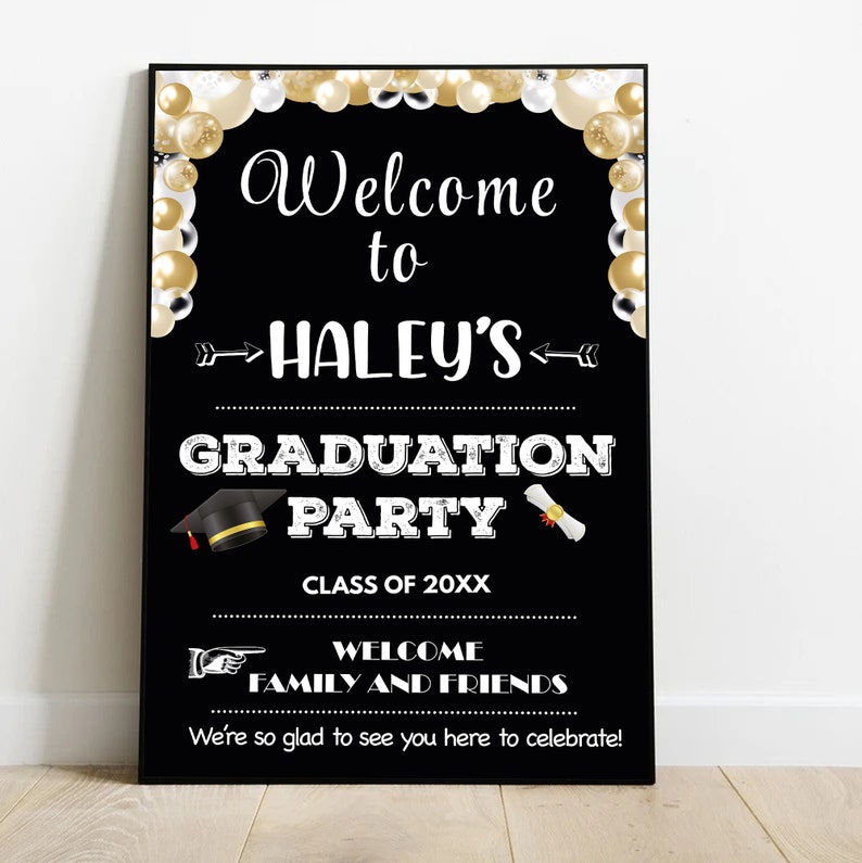 Graduation Welcome Sign for Easel Instant Download Black Gold - Etsy
