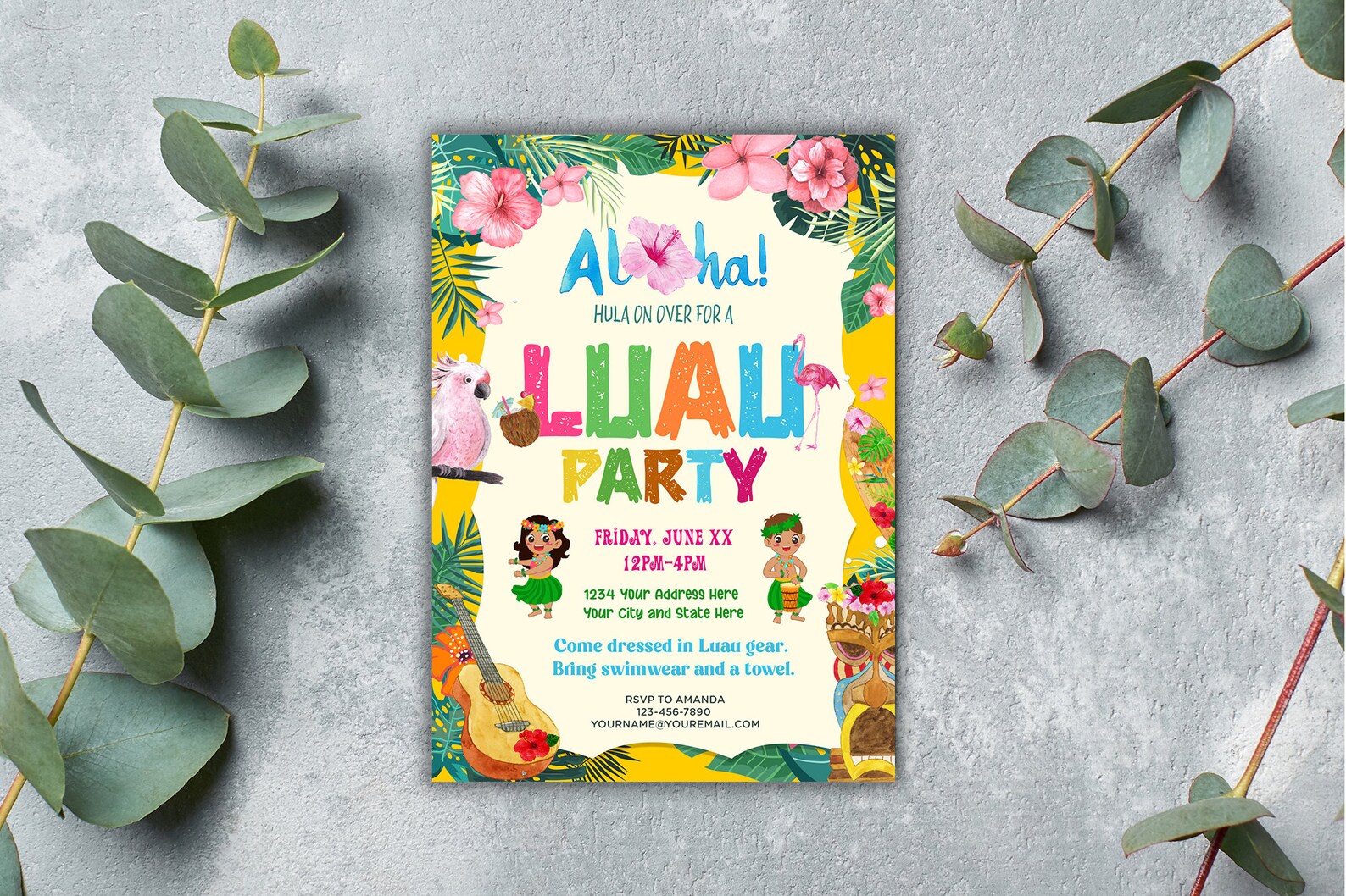 Luau Party Invitation Editable Luau Invitation Tropical Event | Etsy