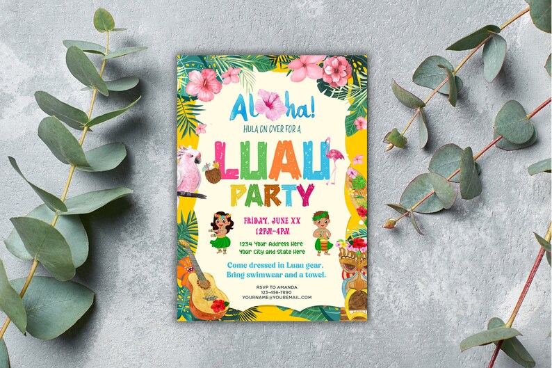 Luau Party Invitation Editable Luau Invitation Tropical Event | Etsy