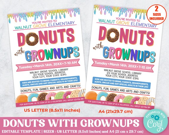 Donuts With Grownups Flyer, Father Mother Parents Grandparents ...