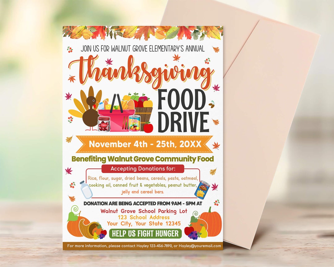 Editable Thanksgiving Food Drive Flyer, Fall Food Drive Flyer, Autumn ...