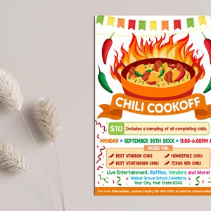 Chili Cookoff Fundraiser Flyer, Chili Cook off Contest Poster, PTA PTO ...