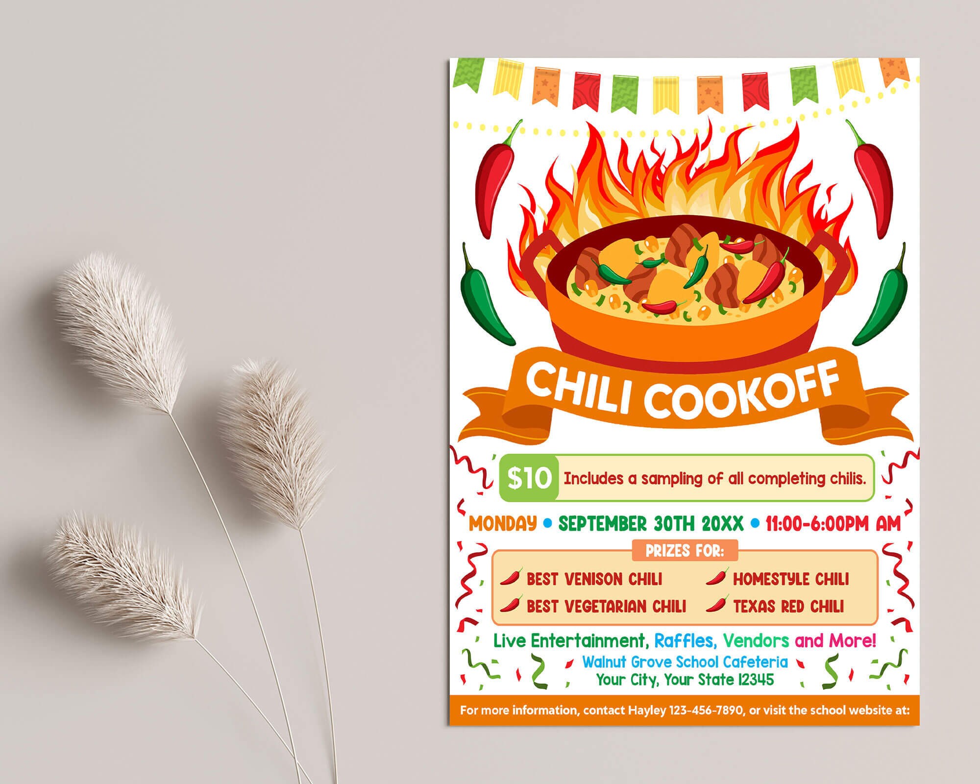 Chili Cookoff Fundraiser Flyer, Chili Cook off Contest Poster, PTA PTO ...